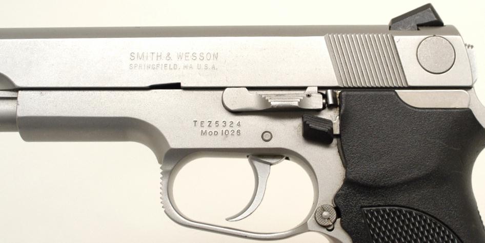 Smith & Wesson Model 1026 10mm caliber full-size pistol with de-cocker. Similar to FBI model ...