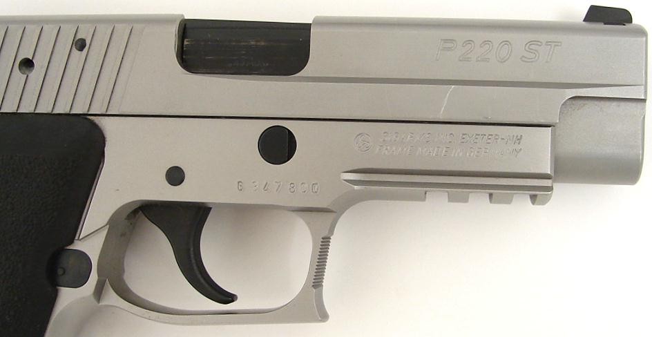 Sig-Sauer P220 ST .45 ACP caliber pistol. All stainless steel model in ...