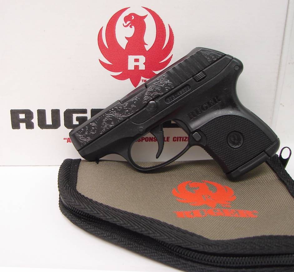 Ruger LCP 380 ACP caliber pistol. Engraved pocket model with black ...