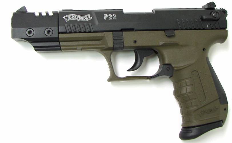 Walther P22 .22LR caliber pistol. Two tone, OD Green and black finish ...