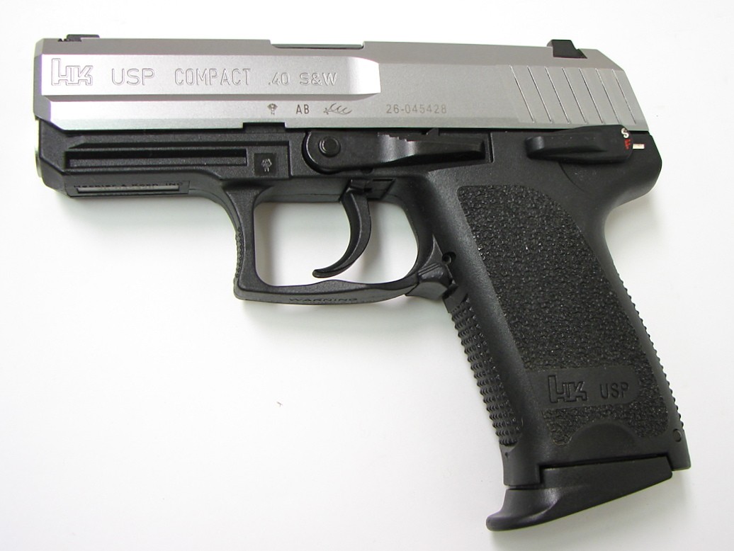 Heckler & Koch USP Compact .40 S&W caliber pistol. Stainless steel ...