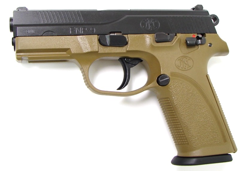 FNH USA FNP-9 9 MM Para caliber pistol. Service pistol with dark earth ...