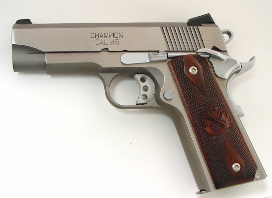 Springfield Champion .45 ACP caliber pistol. 4" stainless steel model ...