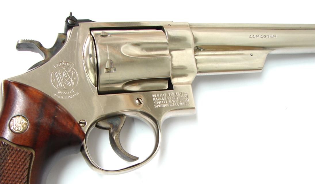 Smith & Wesson 29-2 .44 Mag caliber revolver. 1970s vintage 8 3/8" model with Nickel finish ...