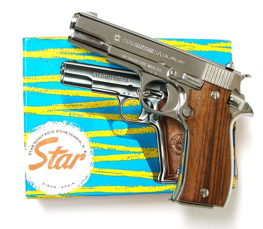 Star SM Super .380 ACP caliber pistol. 1960s vintage bright chrome ...