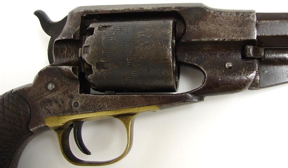 Remington 1858 New Model Army .44 caliber revolver. Frame has cut out ...
