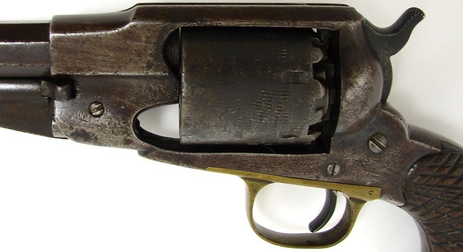 Remington 1858 New Model Army .44 caliber revolver. Frame has cut out ...