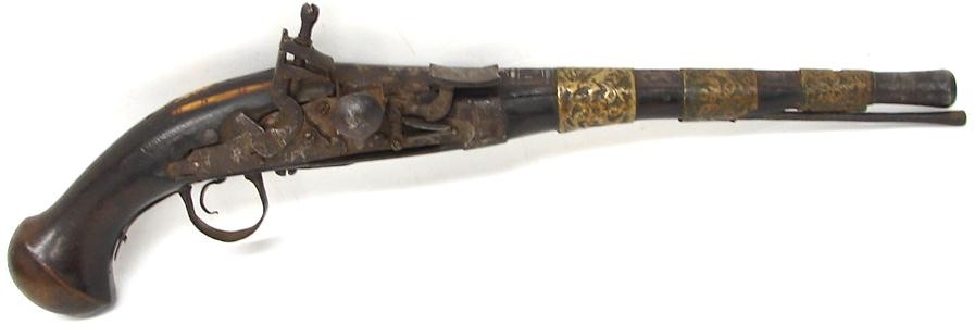 Middle Eastern Snaphaunce lock pistol with 13 barrel. Measures 20 ...