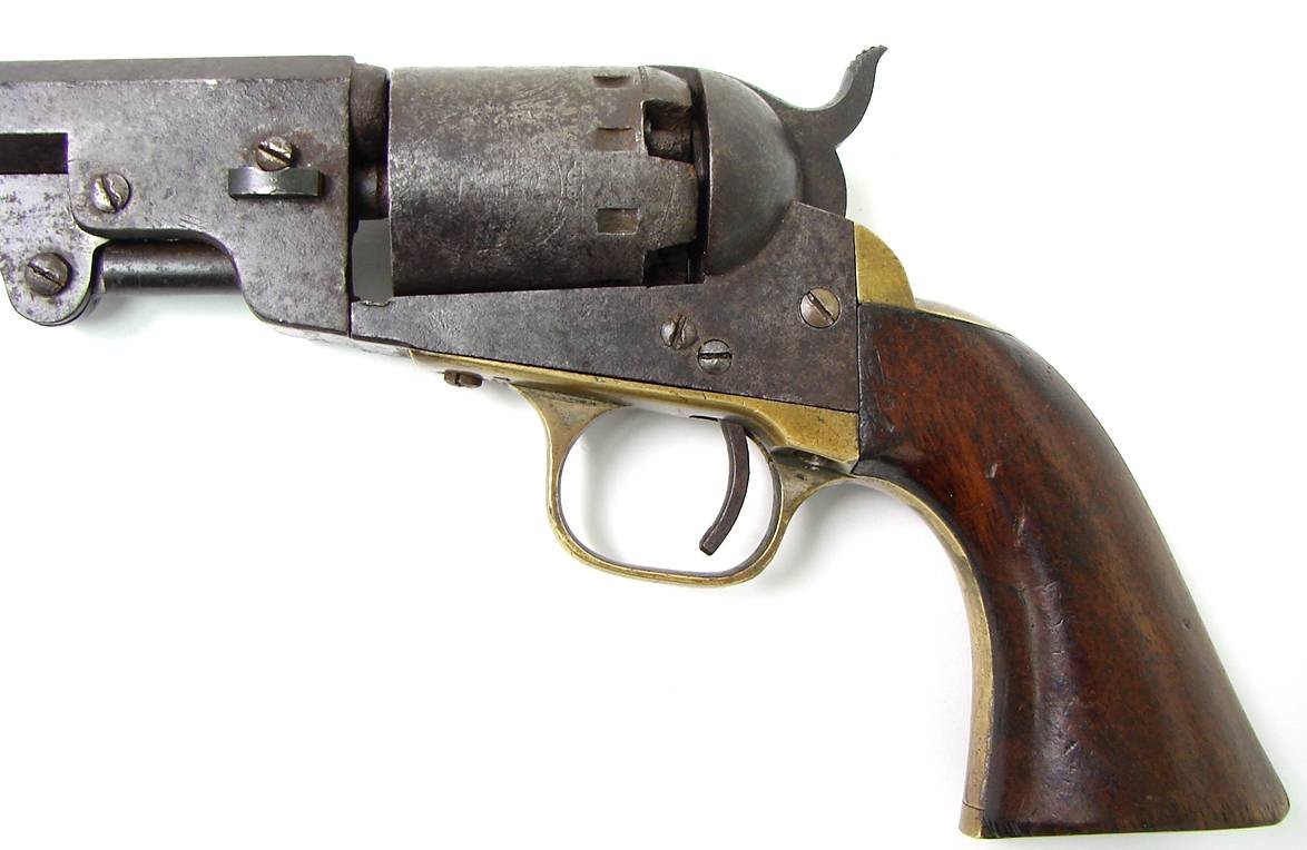 Manhattan Navy revolver with 6 1/2 barrel. Smooth gray to brown patina ...