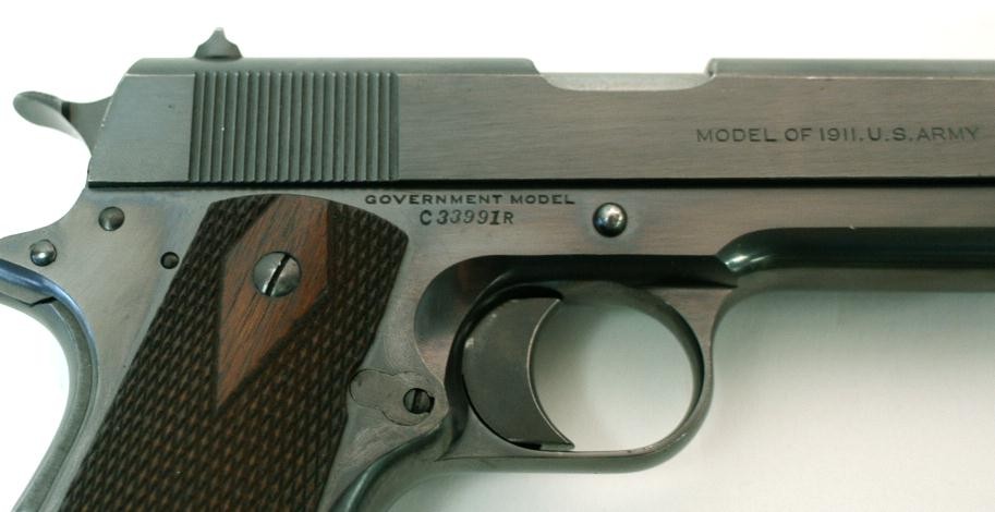 Colt Pre-War Model 1911A1 .45 caliber pistol. R serial frame indicates ...