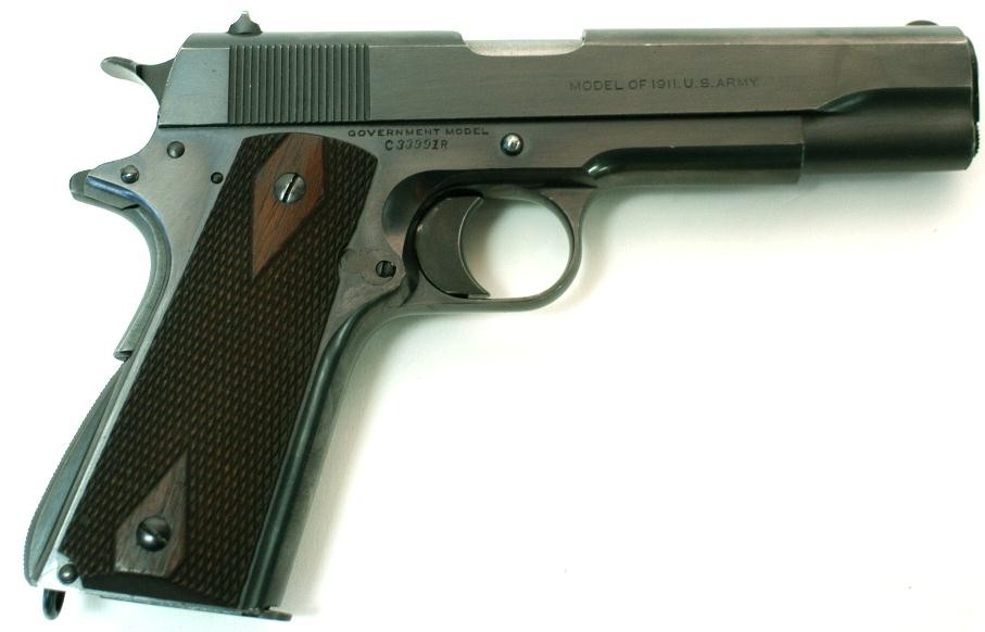 Colt Pre-War Model 1911A1 .45 caliber pistol. R serial frame indicates ...