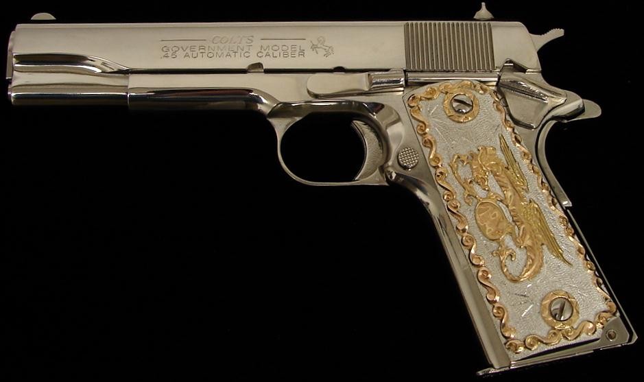 Colt Government Model .45 ACP caliber pistol. Fancy barbecue gun with ...