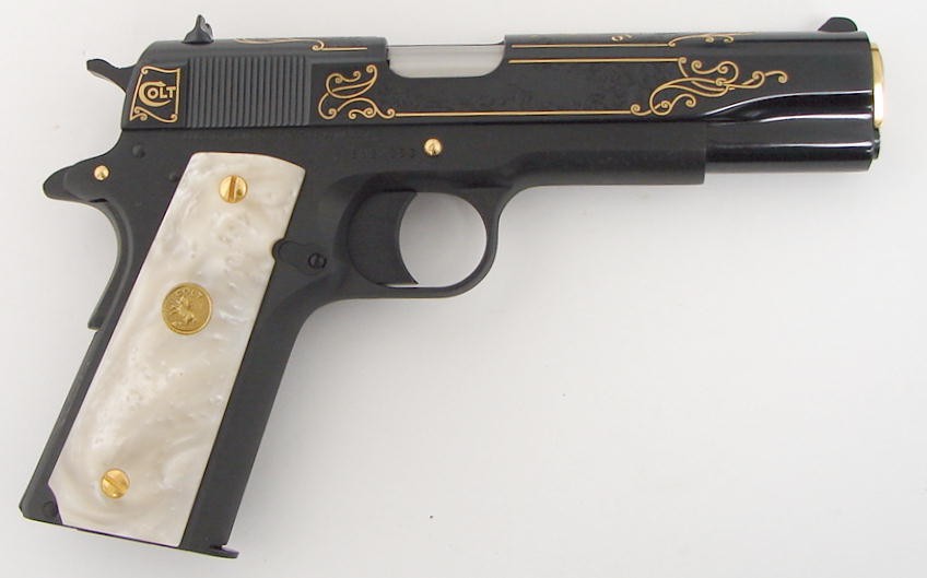 Colt Government .38 Super caliber pistol. El Caballo De Oro special ...