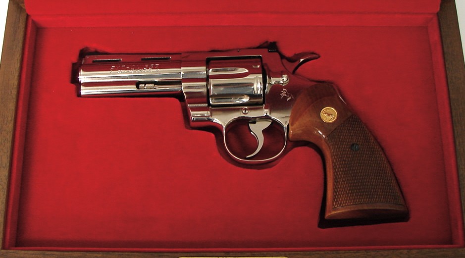 Colt Python .357 Mag caliber revolver. 1970s vintage 4" nickel plated ...