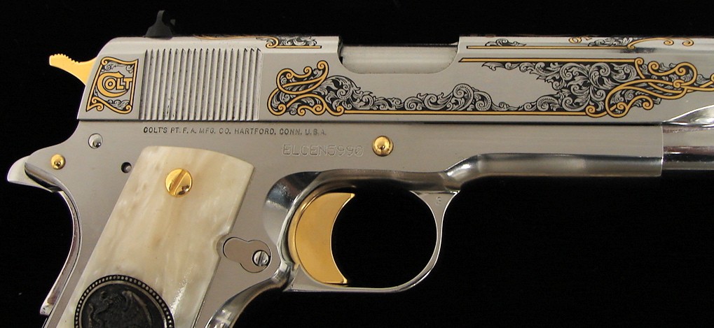 Colt Government .38 Super caliber pistol. El Caballo de Oro Maximo ...