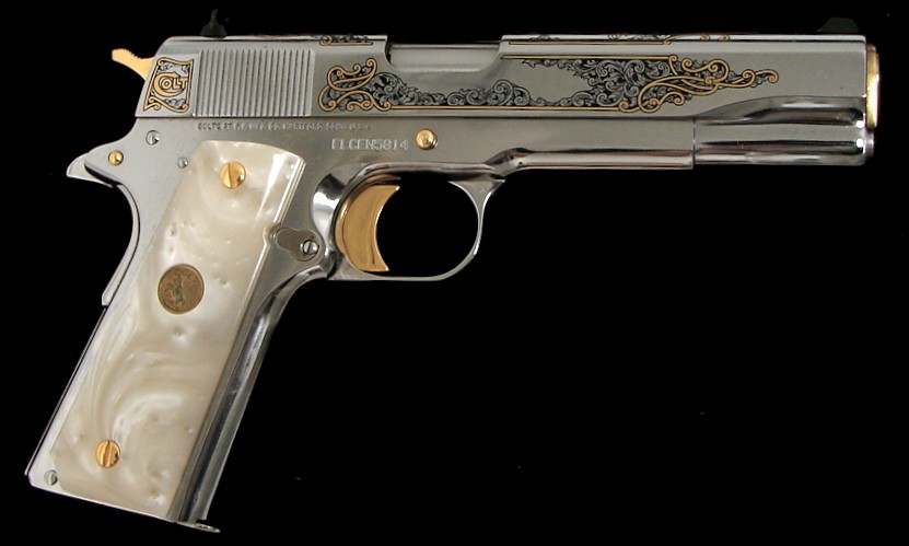 Colt Government .38 Super caliber pistol. El Caballo de Oro Maximo ...