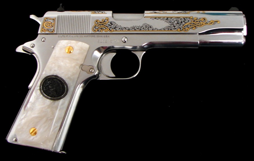 Colt Government .38 Super caliber pistol. El Jefe de Jefes Maximo ...