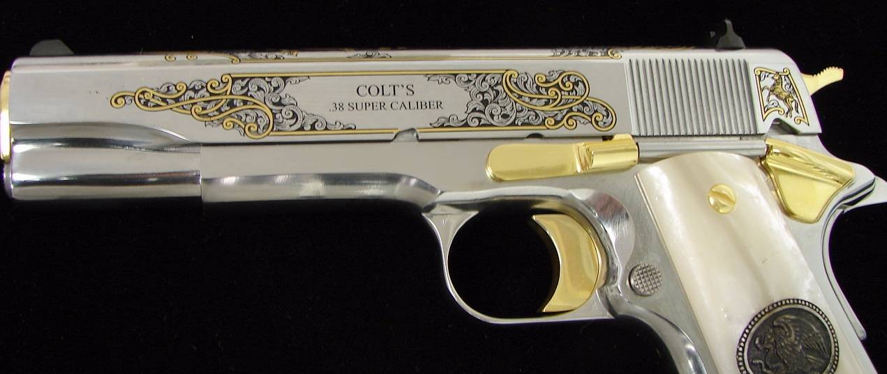 Colt Government .38 Super caliber pistol. El Caballo De Oro Maximo ...