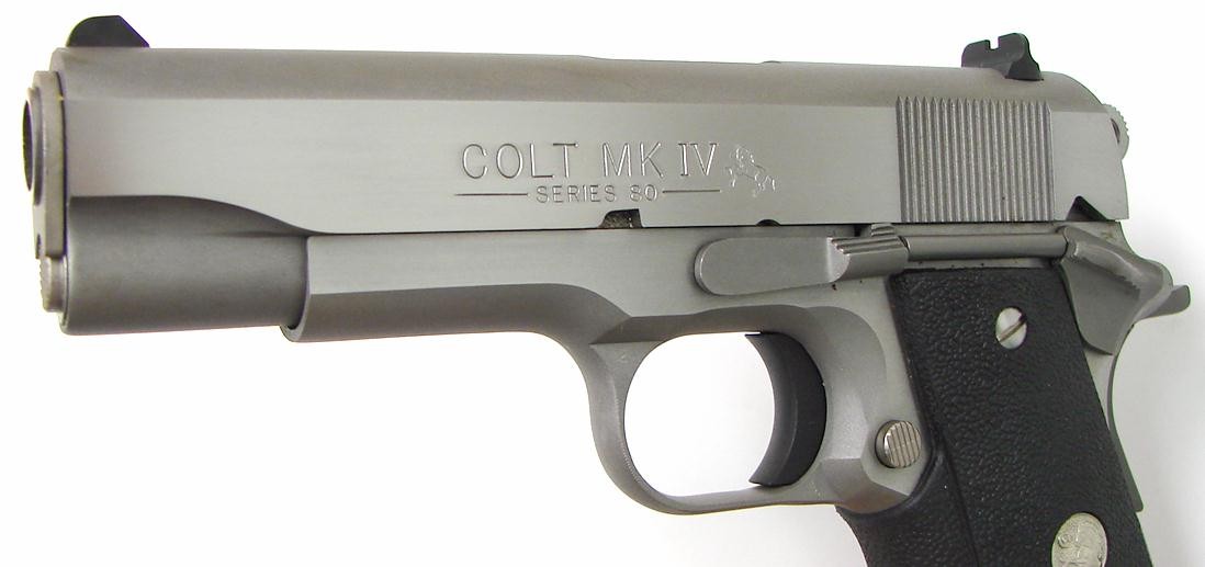 Colt Combat Commander .45 ACP caliber pistol. Early stainless steel ...