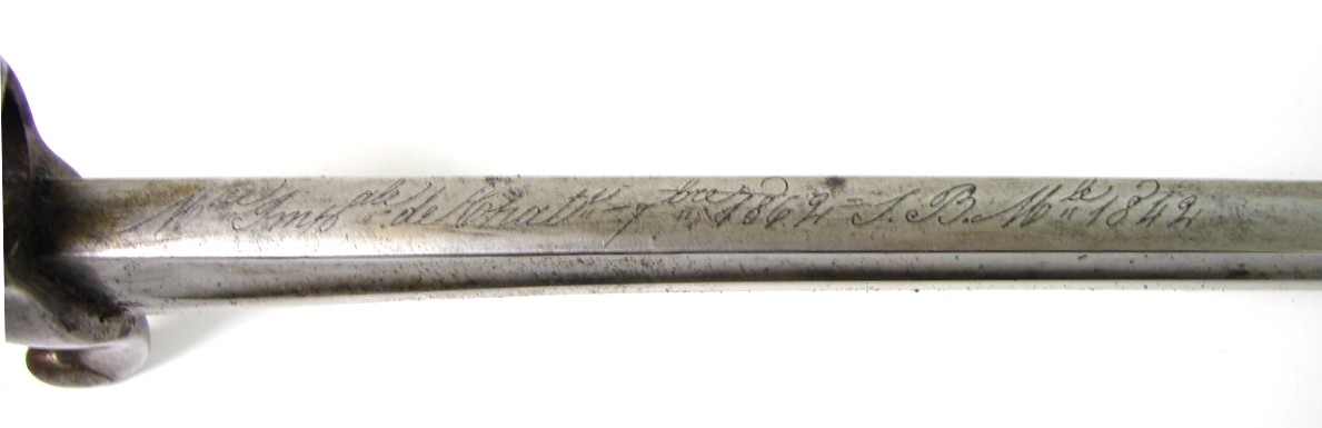 French 1842/59 Musket bayonet and scabbard. 1862 dated on top of blade ...