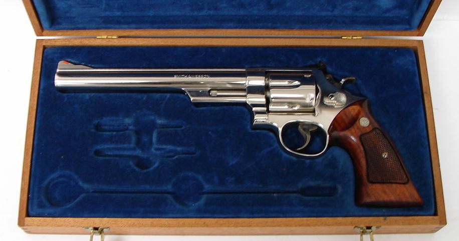 Smith & Wesson 29-2 .44 Mag. caliber revolver. 1970s vintage 8 3/8" nickel model with pinned ...