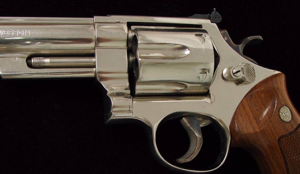 Smith & Wesson 29-2 .44 magnum caliber revolver. 1970 s vintage 8 3/8 nickel plated model with ...