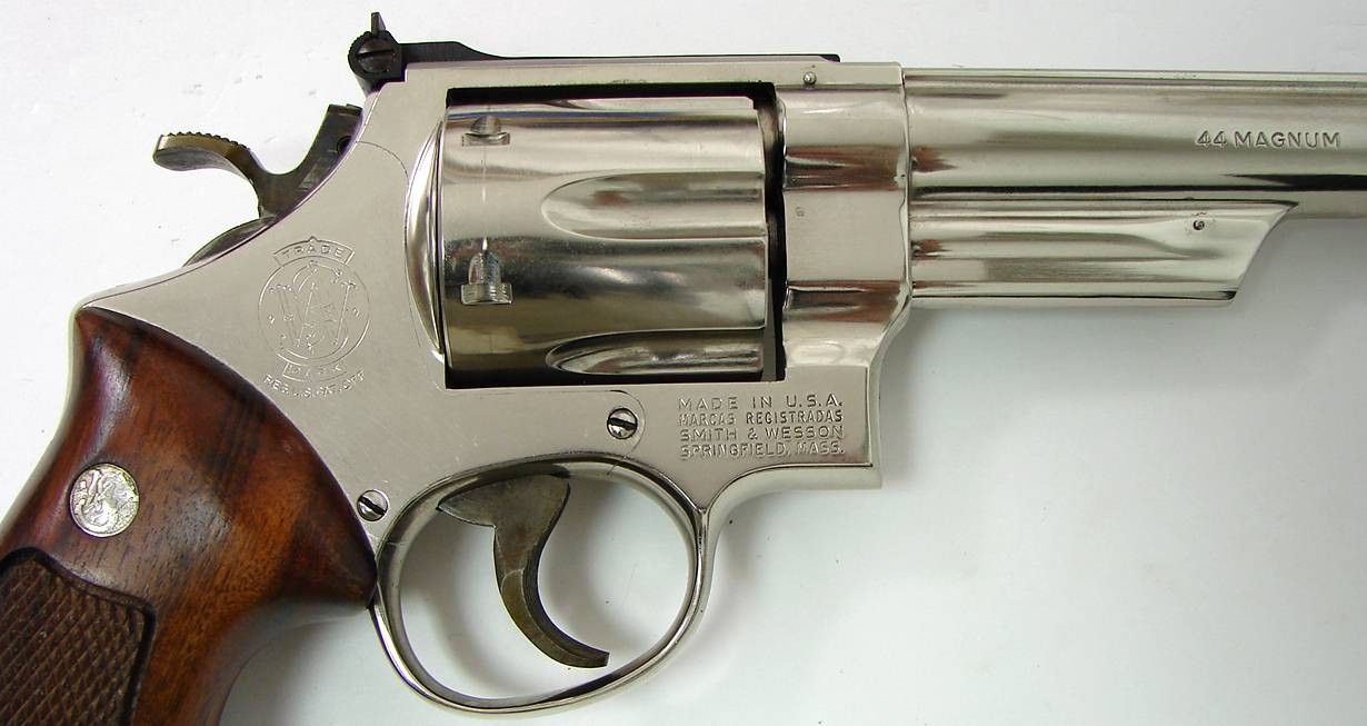 Smith & Wesson 29-2 .44 magnum caliber revolver. 1970 s vintage 8 3/8 nickel plated model in ...