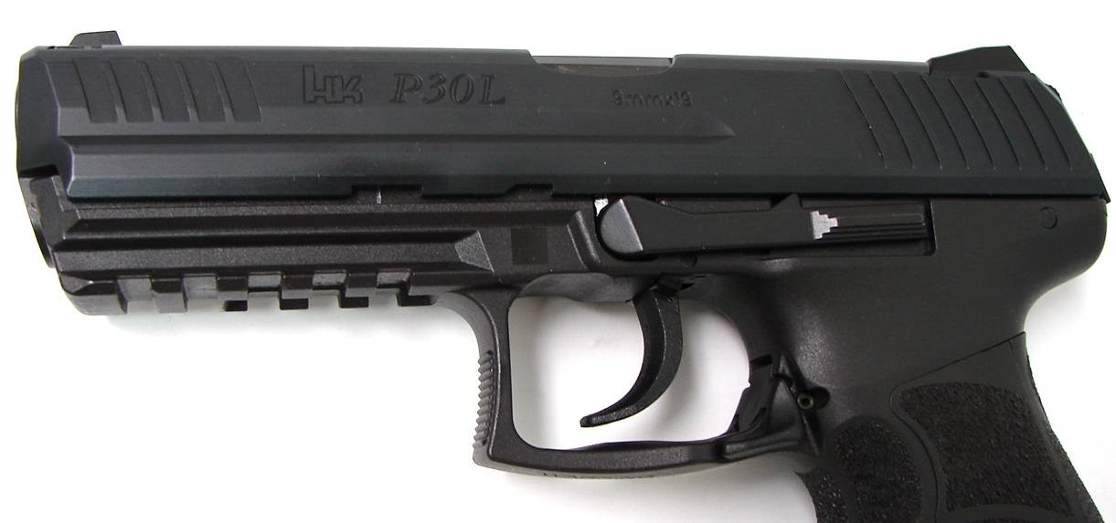 Heckler & Koch P30 L 9mm Para caliber pistol. Long barrel model with de ...