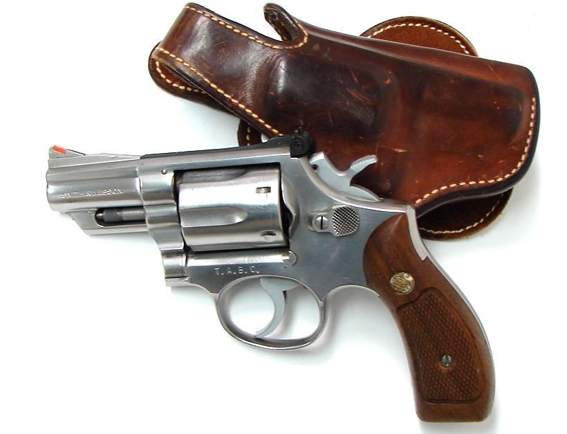 Smith & Wesson 66 .357 magnum caliber revolver. Snub nose model with T ...