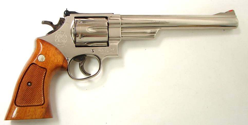 Smith & Wesson 29-2 .44 Mag caliber revolver. 1970s Vintage 8 3/8" nickel model. Has a very ...