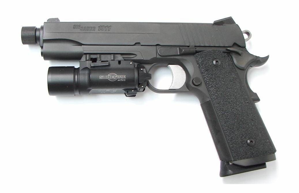 Sig Sauer 1911 .45 ACP caliber pistol. TAC OPS model with threaded ...