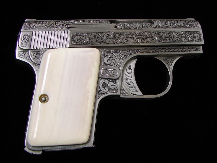 Bauer Automatic .25 ACP caliber pistol. Beautiful custom engraved ...