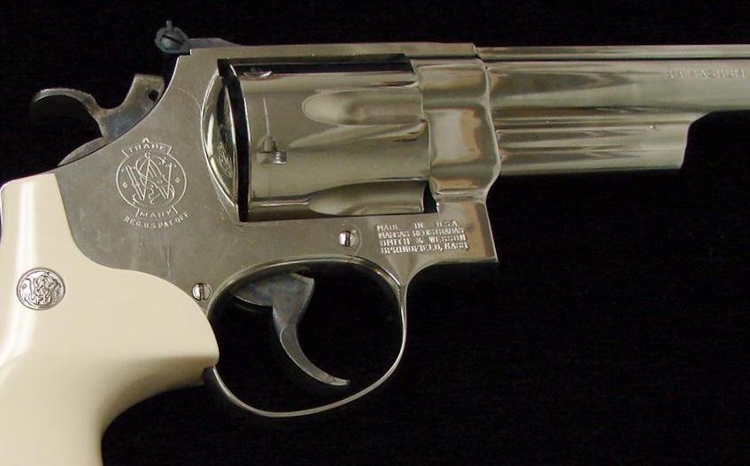 Smith & Wesson 29-3 .44 Mag caliber revolver. 1980s vintage, 8 3/8" model with nickel finish and ...