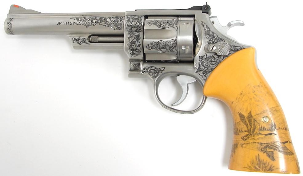Smith & Wesson 629 .44 Magnum caliber revolver. Early stainless steel ...