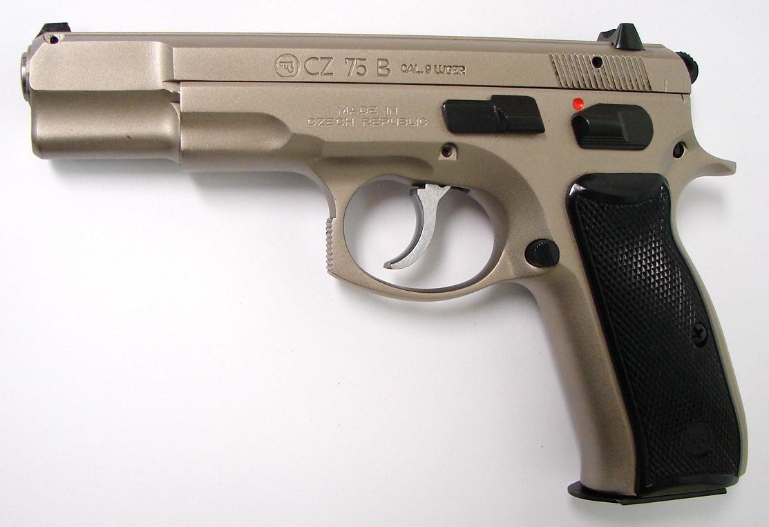 CZ 75B 9MM Luger pistol. Full size all steel model with satin nickel ...