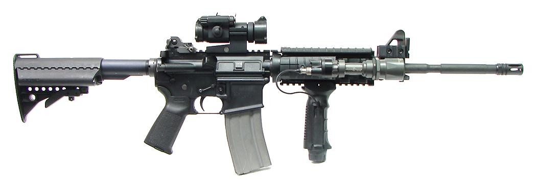 Colt Law Enforcement 5.56mm caliber rifle. Decked out M4 type carbine ...
