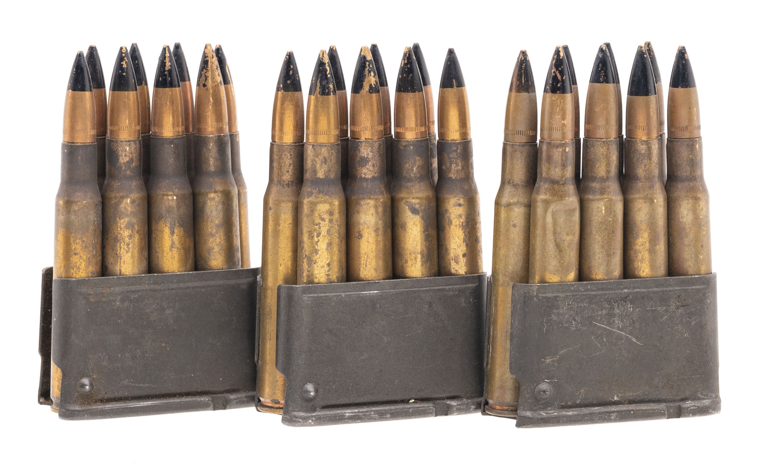 Set 3 M1 Garand Clip with 24 Rounds of 30-06 Sprg 150 Grain Black Tip ...
